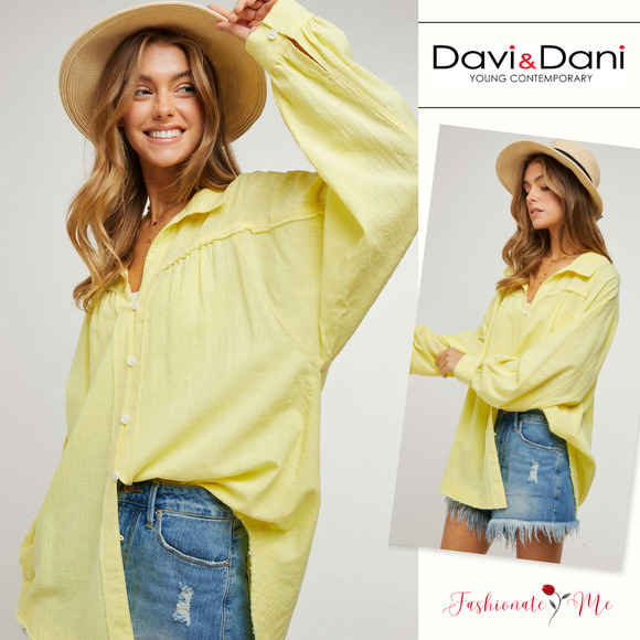 DAVI & DANI | Tops | Davi Dani Fringed Hem Relaxed Fit Yoke Line Detail ...